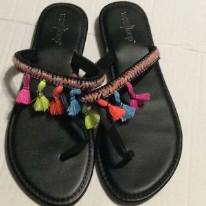 west loop Shoes | Nwt Black White Striped Bow Sandals Flats | Poshmark